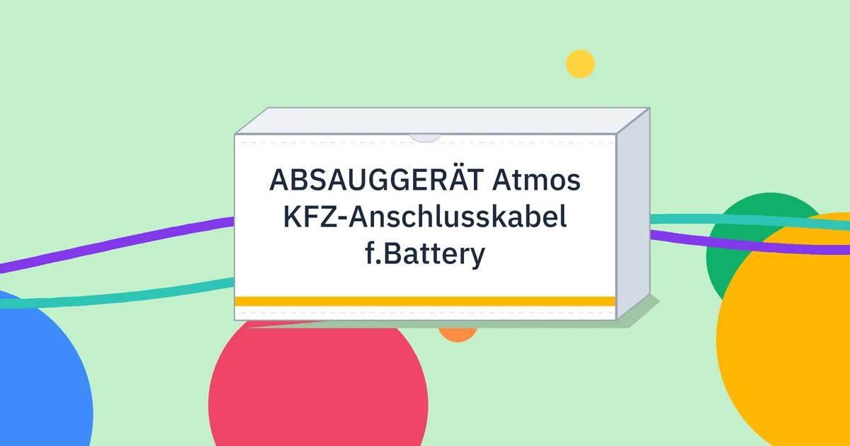 Symbolbild: Packung mit der Aufschrift ABSAUGGERÄT Atmos KFZ-Anschlusskabel f.Battery (PZN 02326102) – Verfügbarkeit und Bezug in Apotheken in Frankfurt am Main