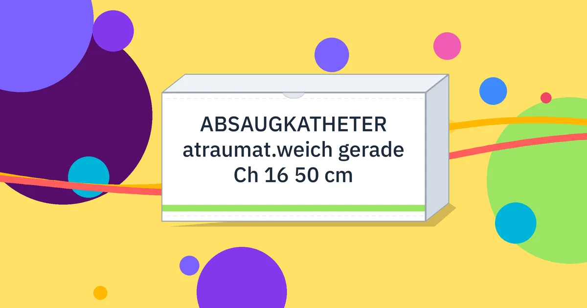 Symbolbild: Packung mit der Aufschrift ABSAUGKATHETER atraumat.weich gerade Ch 16 50 cm (PZN 09916309) – Verfügbarkeit und Bezug in Apotheken in Frankfurt am Main