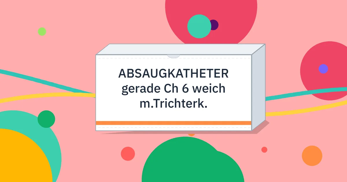 Symbolbild: Packung mit der Aufschrift ABSAUGKATHETER gerade Ch 6 weich m.Trichterk. (PZN 08887379) – Verfügbarkeit und Bezug in Apotheken in Frankfurt am Main