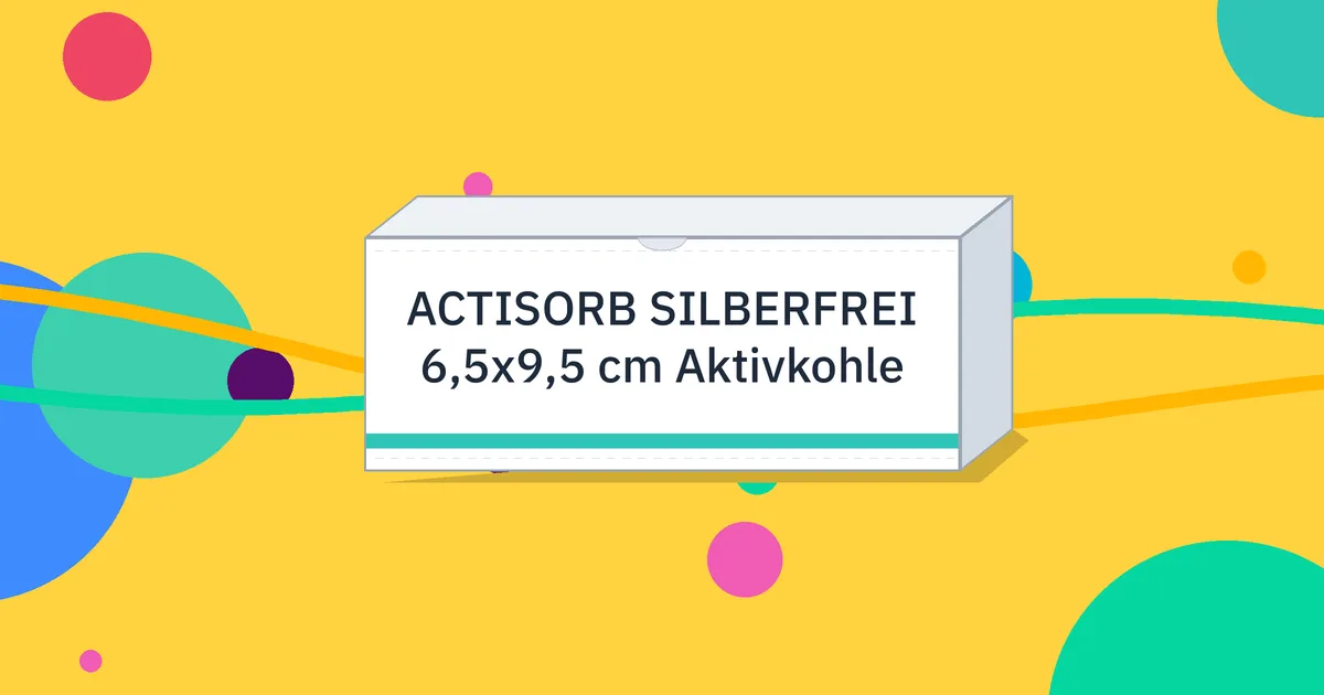 Symbolbild: Packung mit der Aufschrift ACTISORB SILBERFREI 6,5x9,5 cm Aktivkohle (PZN 10020340) – Verfügbarkeit und Bezug in Apotheken in Frankfurt am Main