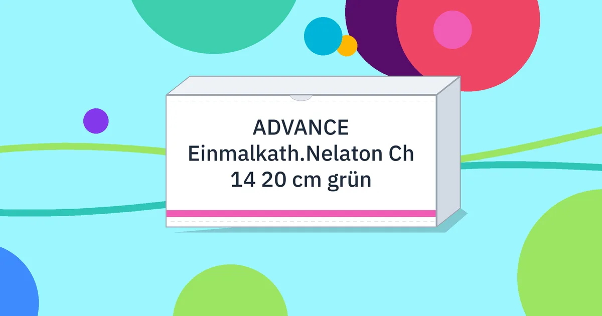Symbolbild: Packung mit der Aufschrift ADVANCE Einmalkath.Nelaton Ch 14 20 cm grün (PZN 03037021) – Verfügbarkeit und Bezug in Apotheken in Frankfurt am Main