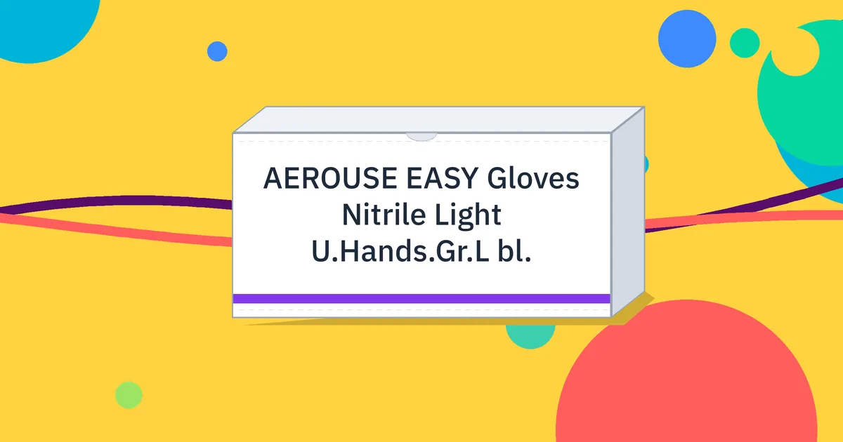 Symbolbild: Packung mit der Aufschrift AEROUSE EASY Gloves Nitrile Light U.Hands.Gr.L bl. (PZN 11090928) – Verfügbarkeit und Bezug in Apotheken in Frankfurt am Main