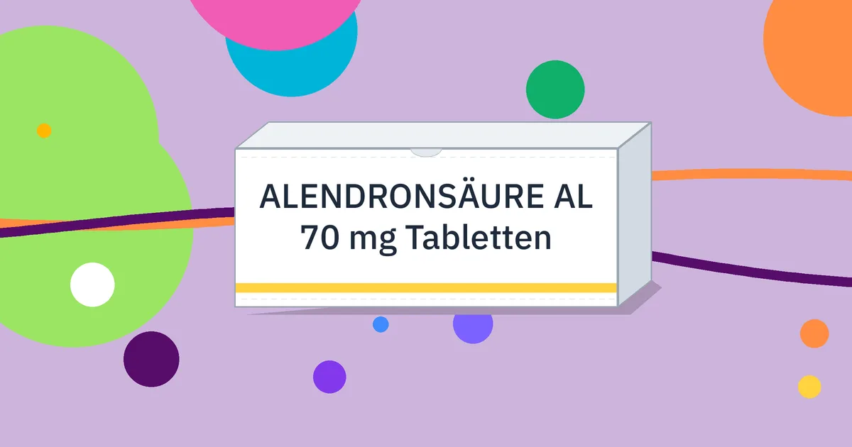 Symbolbild: Packung mit der Aufschrift ALENDRONSÄURE AL 70 mg Tabletten (PZN 01038565) – Verfügbarkeit und Bezug in Apotheken in Frankfurt am Main