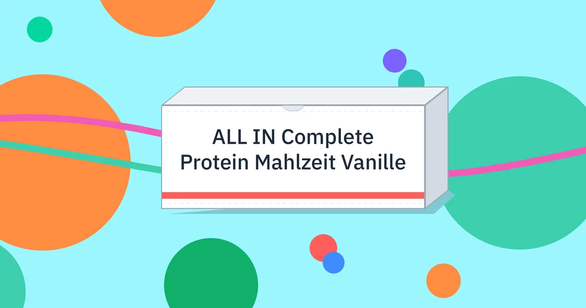 Symbolbild: Packung mit der Aufschrift ALL IN Complete Protein Mahlzeit Vanille (PZN 14598969) – Verfügbarkeit und Bezug in Apotheken in Frankfurt am Main