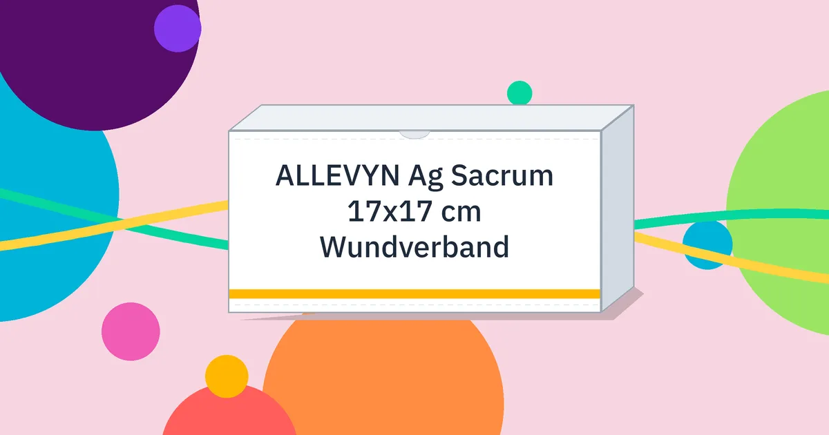 Symbolbild: Packung mit der Aufschrift ALLEVYN Ag Sacrum 17x17 cm Wundverband (PZN 14358952) – Verfügbarkeit und Bezug in Apotheken in Frankfurt am Main