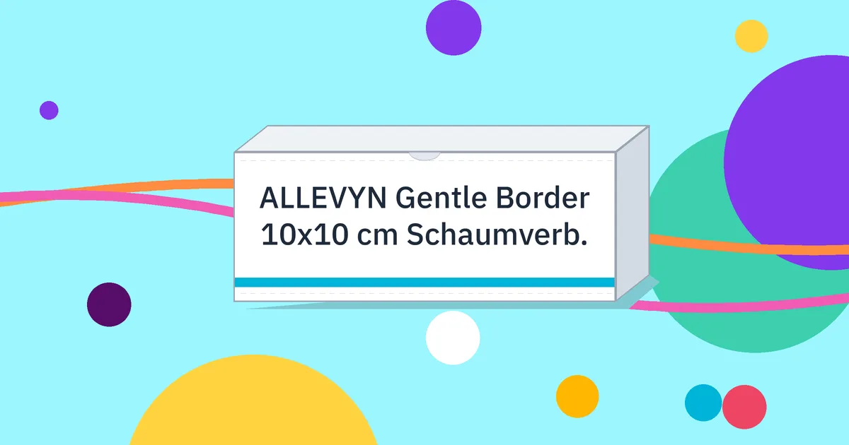 Symbolbild: Packung mit der Aufschrift ALLEVYN Gentle Border 10x10 cm Schaumverb. (PZN 19904796) – Verfügbarkeit und Bezug in Apotheken in Frankfurt am Main