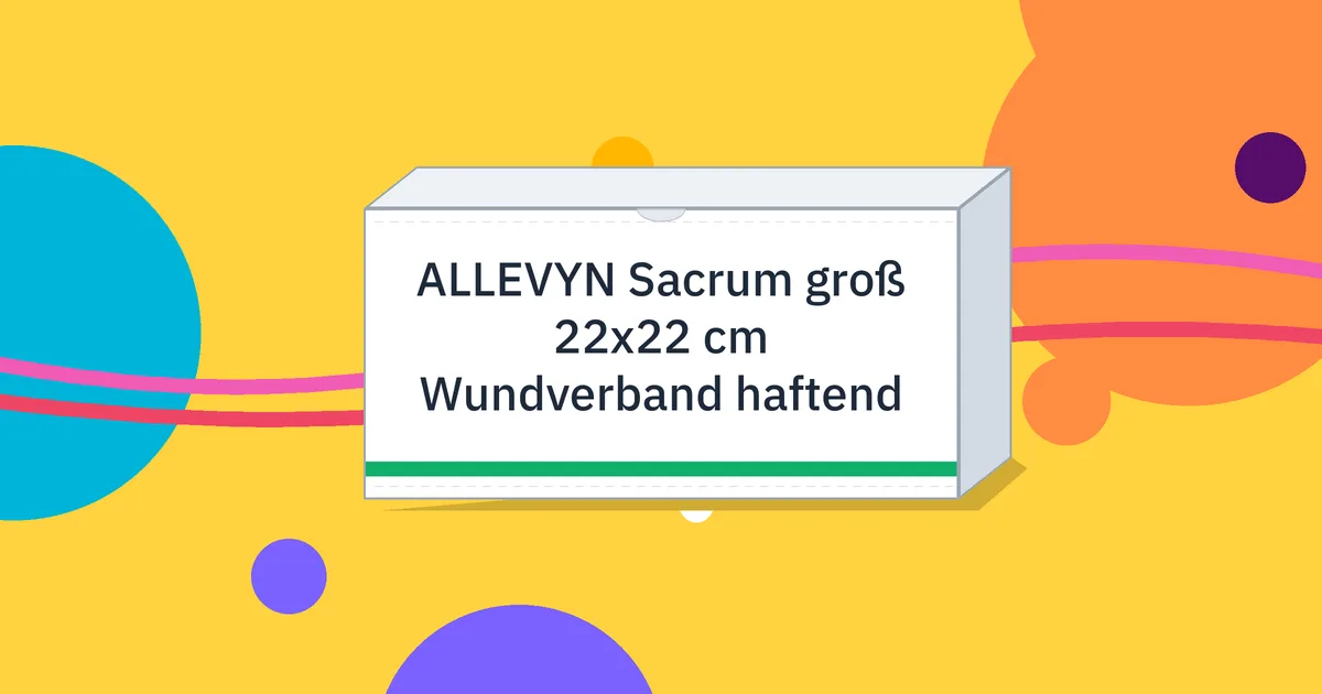 Symbolbild: Packung mit der Aufschrift ALLEVYN Sacrum groß 22x22 cm Wundverband haftend (PZN 17831030) – Verfügbarkeit und Bezug in Apotheken in Frankfurt am Main