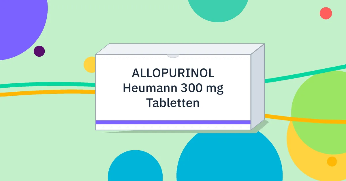 Symbolbild: Packung mit der Aufschrift ALLOPURINOL Heumann 300 mg Tabletten (PZN 19075153) – Verfügbarkeit und Bezug in Apotheken in Frankfurt am Main