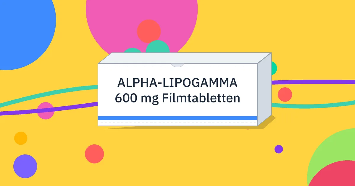 Symbolbild: Packung mit der Aufschrift ALPHA-LIPOGAMMA 600 mg Filmtabletten (PZN 10109123) – Verfügbarkeit und Bezug in Apotheken in Frankfurt am Main