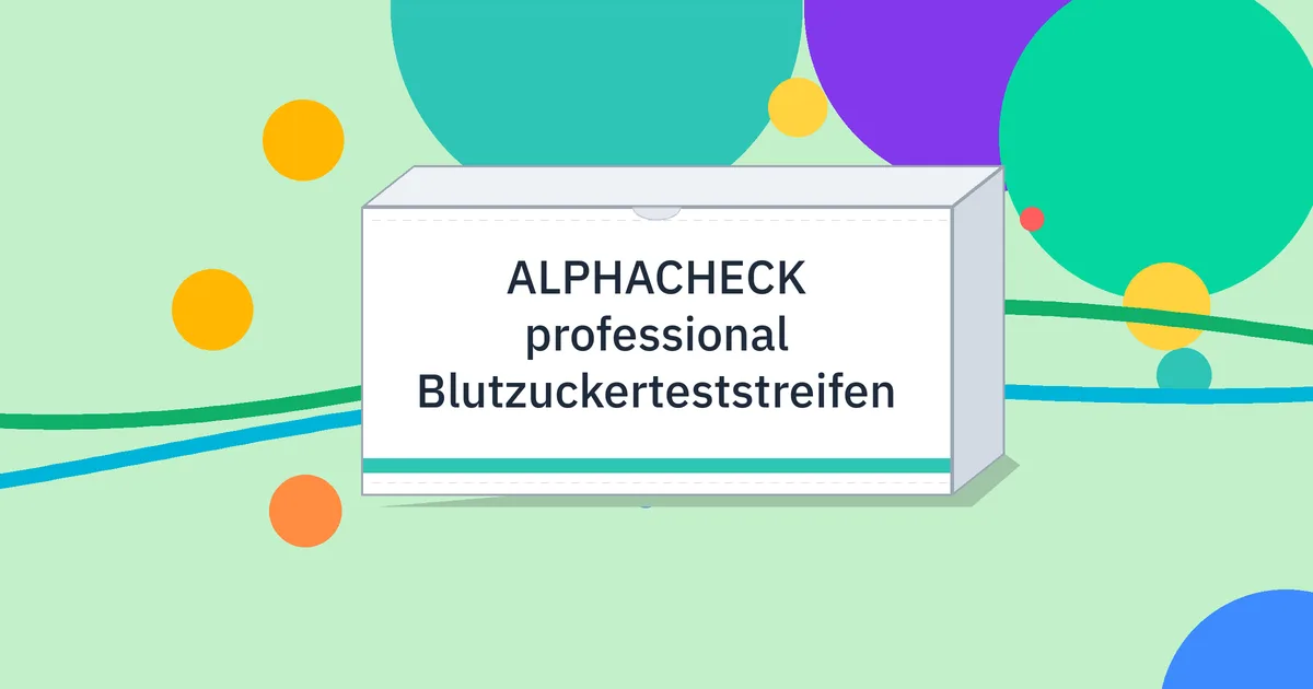 Symbolbild: Packung mit der Aufschrift ALPHACHECK professional Blutzuckerteststreifen (PZN 16026881) – Verfügbarkeit und Bezug in Apotheken in Frankfurt am Main