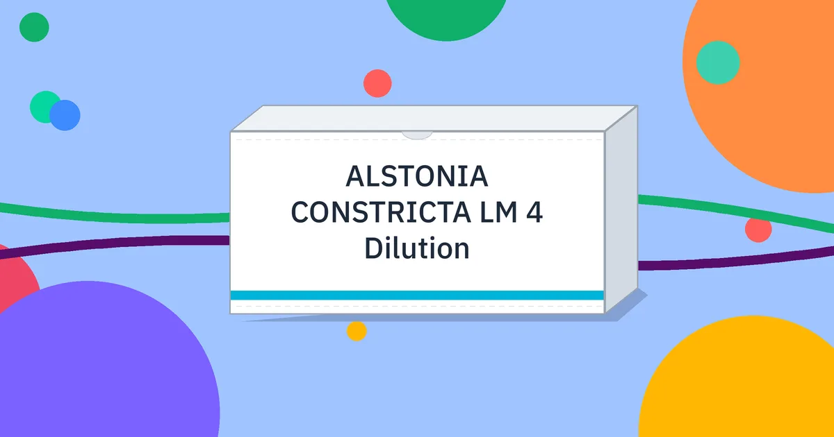 Symbolbild: Packung mit der Aufschrift ALSTONIA CONSTRICTA LM 4 Dilution (PZN 13314220) – Verfügbarkeit und Bezug in Apotheken in Frankfurt am Main