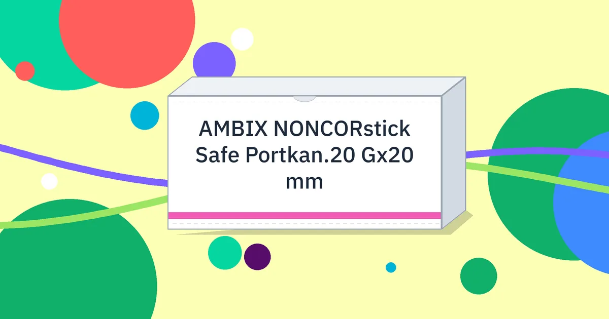 Symbolbild: Packung mit der Aufschrift AMBIX NONCORstick Safe Portkan.20 Gx20 mm (PZN 15565593) – Verfügbarkeit und Bezug in Apotheken in Frankfurt am Main