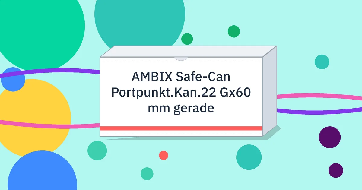 Symbolbild: Packung mit der Aufschrift AMBIX Safe-Can Portpunkt.Kan.22 Gx60 mm gerade (PZN 02762211) – Verfügbarkeit und Bezug in Apotheken in Frankfurt am Main