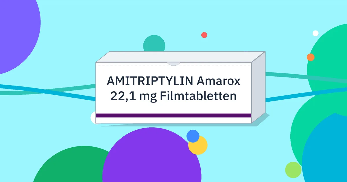 Symbolbild: Packung mit der Aufschrift AMITRIPTYLIN Amarox 22,1 mg Filmtabletten (PZN 19276420) – Verfügbarkeit und Bezug in Apotheken in Frankfurt am Main