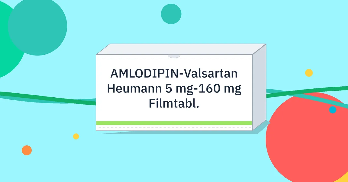 Symbolbild: Packung mit der Aufschrift AMLODIPIN-Valsartan Heumann 5 mg-160 mg Filmtabl. (PZN 14214940) – Verfügbarkeit und Bezug in Apotheken in Frankfurt am Main