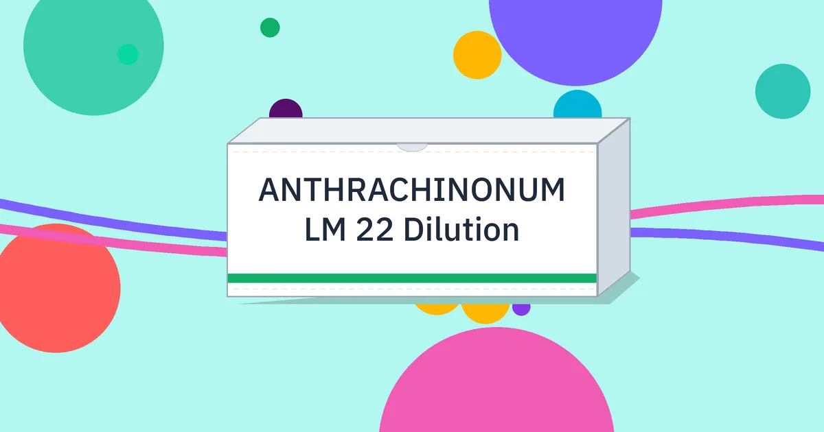 Symbolbild: Packung mit der Aufschrift ANTHRACHINONUM LM 22 Dilution (PZN 13370891) – Verfügbarkeit und Bezug in Apotheken in Frankfurt am Main