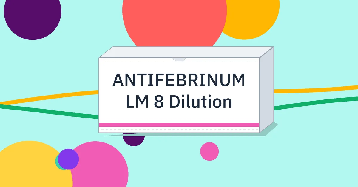 Symbolbild: Packung mit der Aufschrift ANTIFEBRINUM LM 8 Dilution (PZN 13371643) – Verfügbarkeit und Bezug in Apotheken in Frankfurt am Main