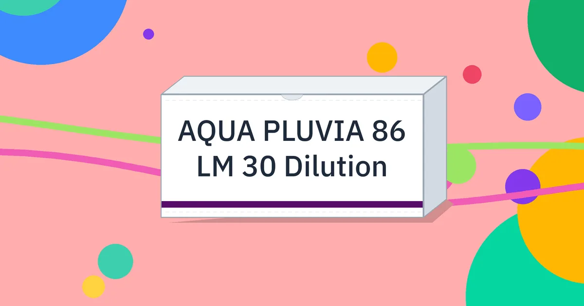 Symbolbild: Packung mit der Aufschrift AQUA PLUVIA 86 LM 30 Dilution (PZN 12766658) – Verfügbarkeit und Bezug in Apotheken in Frankfurt am Main