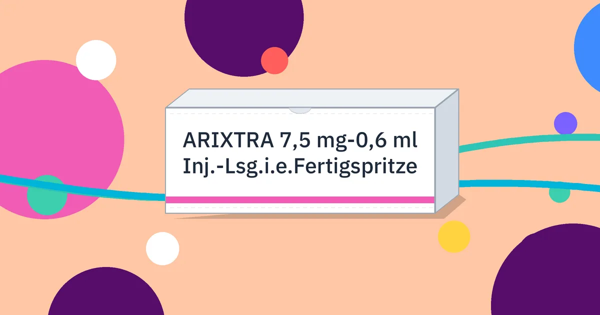 Symbolbild: Packung mit der Aufschrift ARIXTRA 7,5 mg-0,6 ml Inj.-Lsg.i.e.Fertigspritze (PZN 04191853) – Verfügbarkeit und Bezug in Apotheken in Frankfurt am Main