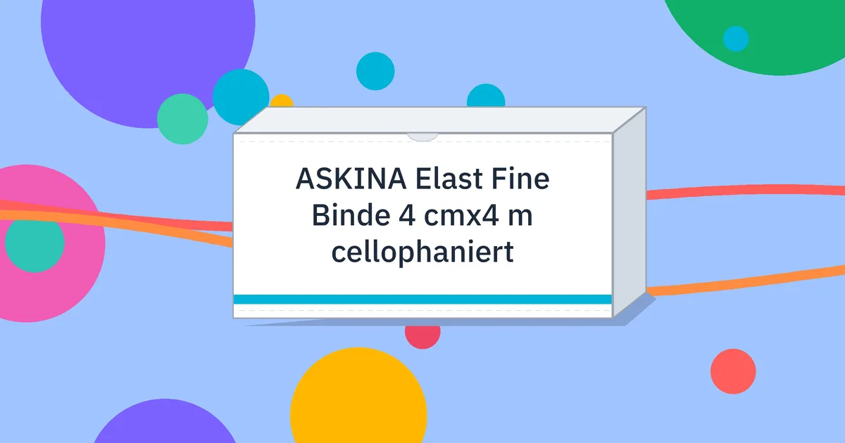 Symbolbild: Packung mit der Aufschrift ASKINA Elast Fine Binde 4 cmx4 m cellophaniert (PZN 06338579) – Verfügbarkeit und Bezug in Apotheken in Frankfurt am Main