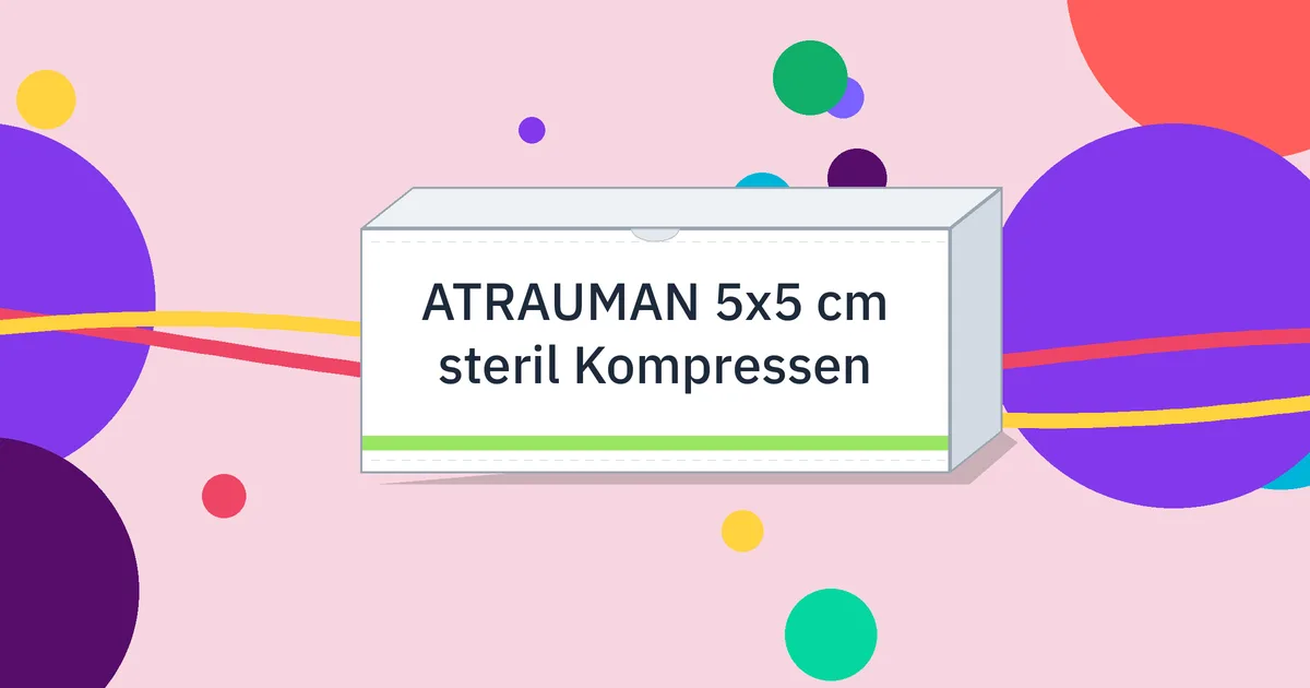 Symbolbild: Packung mit der Aufschrift ATRAUMAN 5x5 cm steril Kompressen (PZN 16511731) – Verfügbarkeit und Bezug in Apotheken in Frankfurt am Main