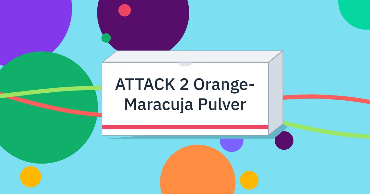 Symbolbild: Packung mit der Aufschrift ATTACK 2 Orange-Maracuja Pulver (PZN 13568989) – Verfügbarkeit und Bezug in Apotheken in Frankfurt am Main