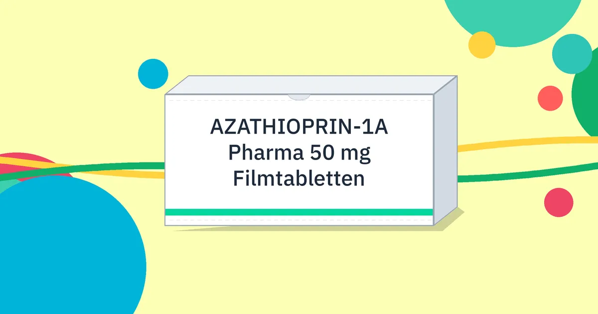 Symbolbild: Packung mit der Aufschrift AZATHIOPRIN-1A Pharma 50 mg Filmtabletten (PZN 00766363) – Verfügbarkeit und Bezug in Apotheken in Frankfurt am Main