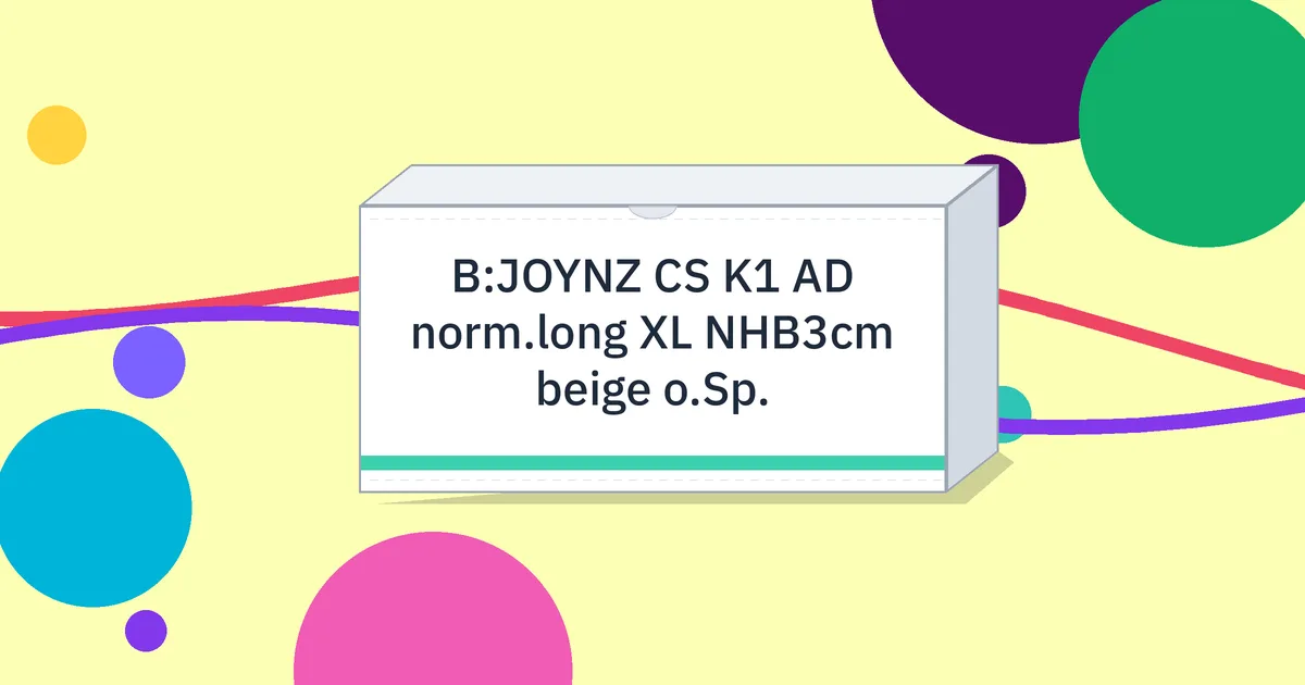 Symbolbild: Packung mit der Aufschrift B:JOYNZ CS K1 AD norm.long XL NHB3cm beige o.Sp. (PZN 20526661) – Verfügbarkeit und Bezug in Apotheken in Frankfurt am Main