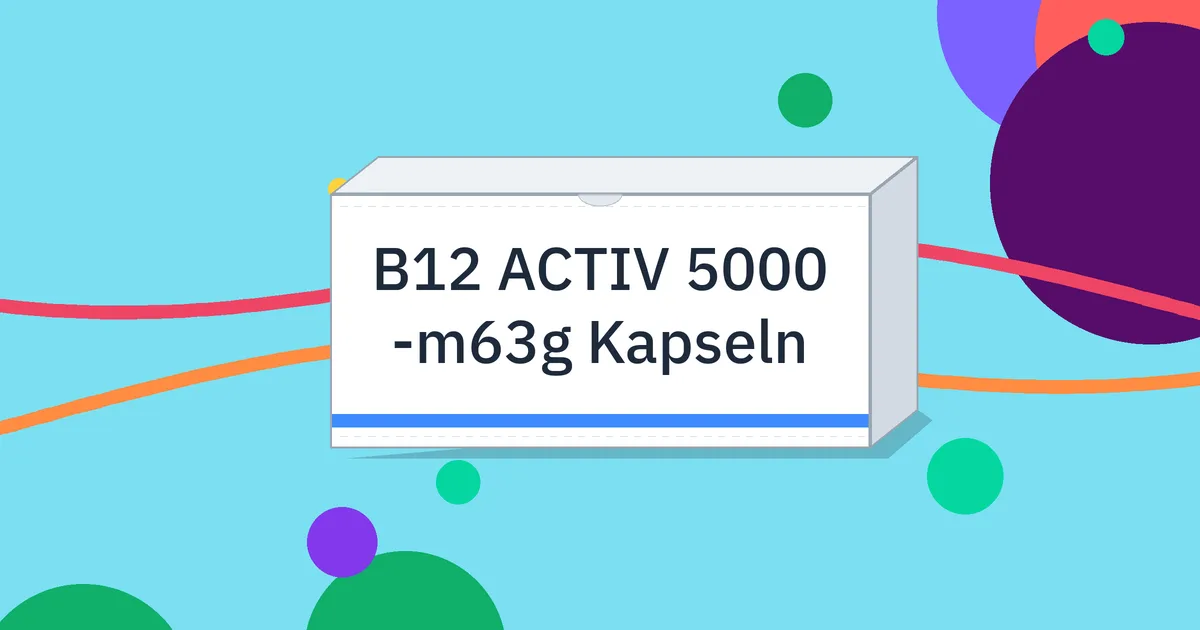 Symbolbild: Packung mit der Aufschrift B12 ACTIV 5000 -m63g Kapseln (PZN 18458260) – Verfügbarkeit und Bezug in Apotheken in Frankfurt am Main
