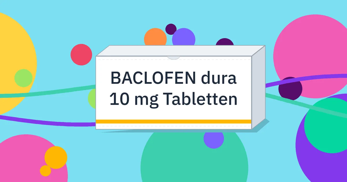 Symbolbild: Packung mit der Aufschrift BACLOFEN dura 10 mg Tabletten (PZN 03023220) – Verfügbarkeit und Bezug in Apotheken in Frankfurt am Main
