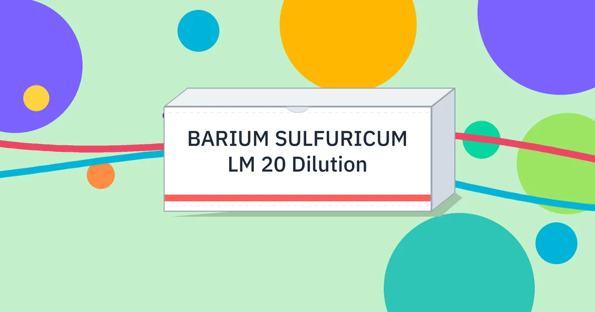 Symbolbild: Packung mit der Aufschrift BARIUM SULFURICUM LM 20 Dilution (PZN 13380398) – Verfügbarkeit und Bezug in Apotheken in Frankfurt am Main