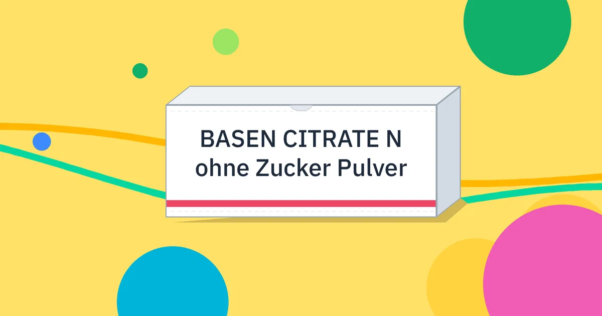 Symbolbild: Packung mit der Aufschrift BASEN CITRATE N ohne Zucker Pulver (PZN 10123896) – Verfügbarkeit und Bezug in Apotheken in Frankfurt am Main