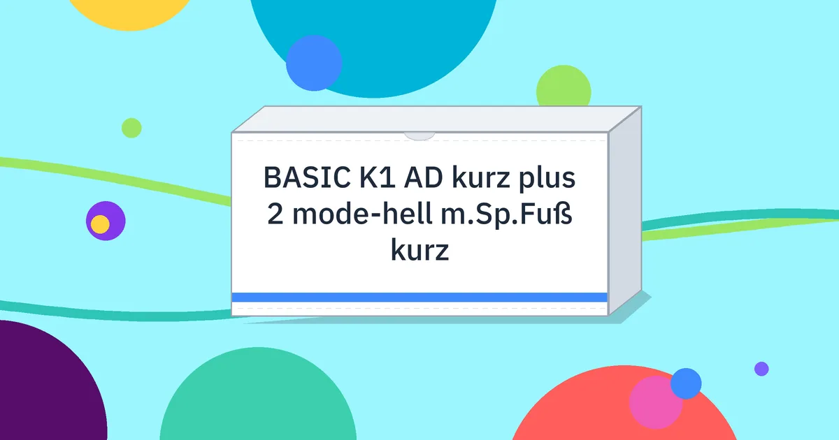 Symbolbild: Packung mit der Aufschrift BASIC K1 AD kurz plus 2 mode-hell m.Sp.Fuß kurz (PZN 20257540) – Verfügbarkeit und Bezug in Apotheken in Frankfurt am Main