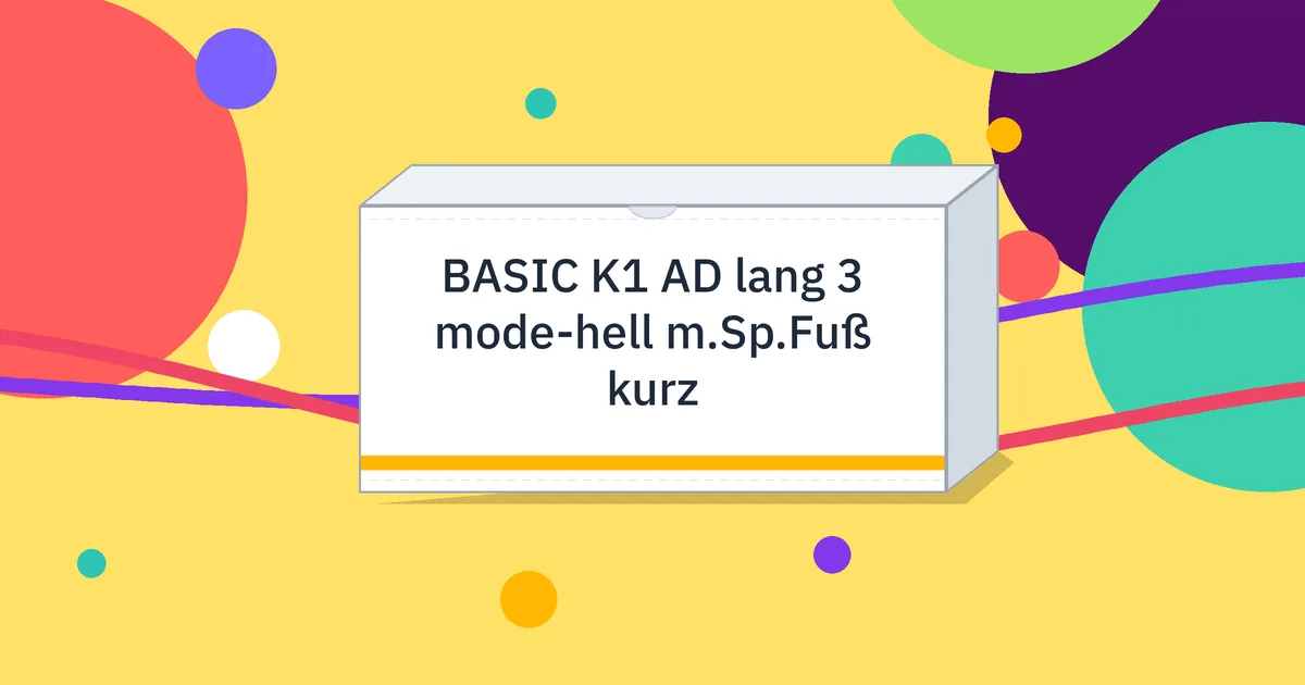Symbolbild: Packung mit der Aufschrift BASIC K1 AD lang 3 mode-hell m.Sp.Fuß kurz (PZN 20257876) – Verfügbarkeit und Bezug in Apotheken in Frankfurt am Main