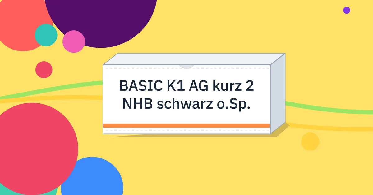 Symbolbild: Packung mit der Aufschrift BASIC K1 AG kurz 2 NHB schwarz o.Sp. (PZN 20259935) – Verfügbarkeit und Bezug in Apotheken in Frankfurt am Main
