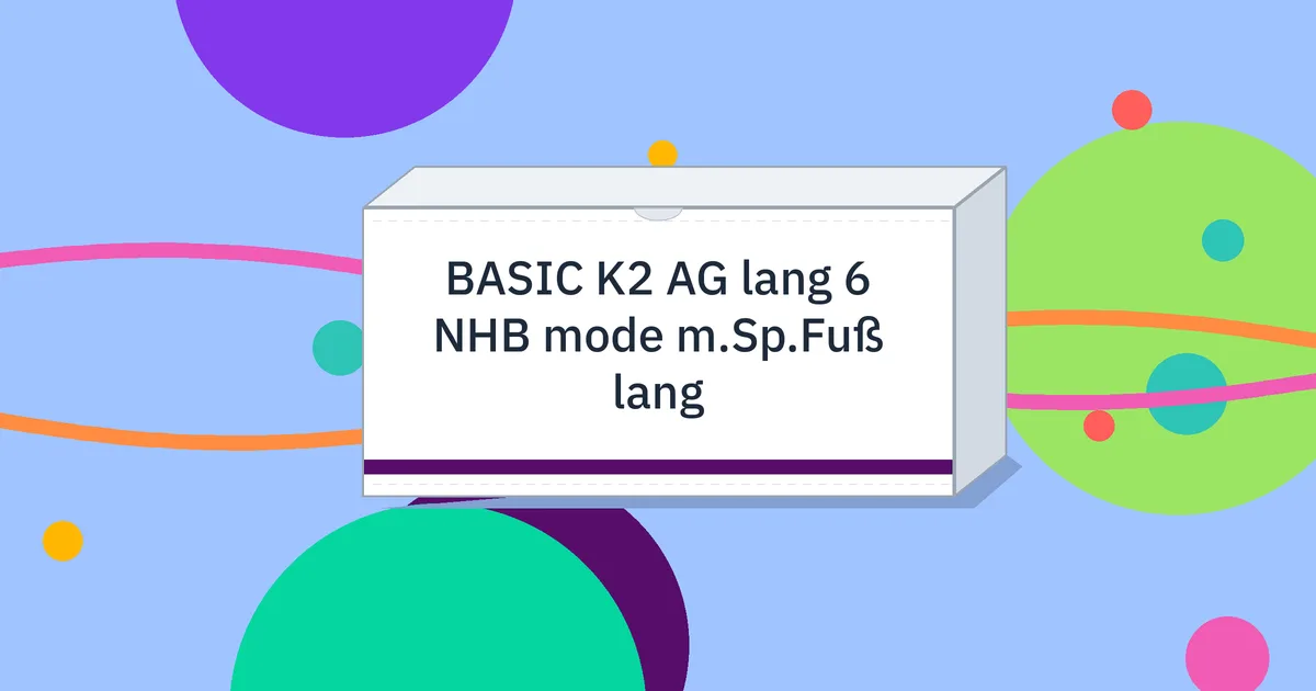 Symbolbild: Packung mit der Aufschrift BASIC K2 AG lang 6 NHB mode m.Sp.Fuß lang (PZN 20268555) – Verfügbarkeit und Bezug in Apotheken in Frankfurt am Main