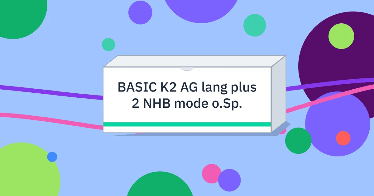 Symbolbild: Packung mit der Aufschrift BASIC K2 AG lang plus 2 NHB mode o.Sp. (PZN 20266846) – Verfügbarkeit und Bezug in Apotheken in Frankfurt am Main