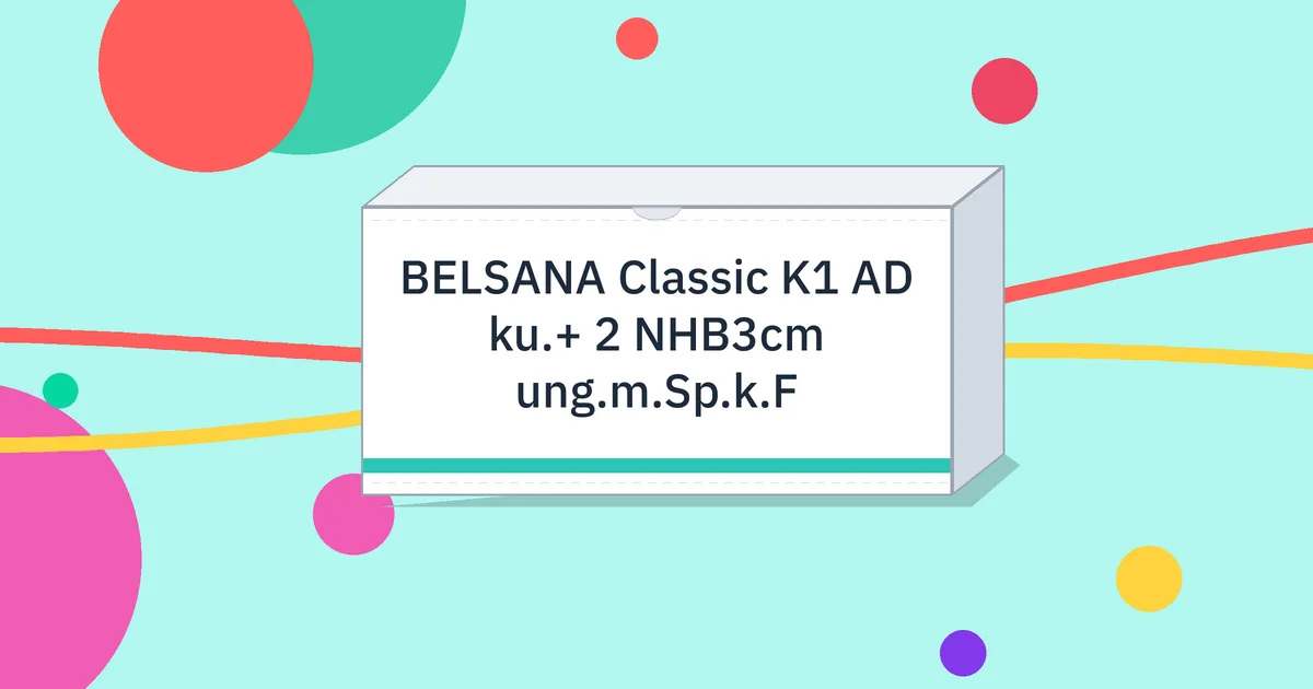 Symbolbild: Packung mit der Aufschrift BELSANA Classic K1 AD ku.+ 2 NHB3cm ung.m.Sp.k.F (PZN 19255205) – Verfügbarkeit und Bezug in Apotheken in Frankfurt am Main