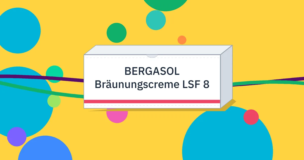 Symbolbild: Packung mit der Aufschrift BERGASOL Bräunungscreme LSF 8 (PZN 01340761) – Verfügbarkeit und Bezug in Apotheken in Frankfurt am Main