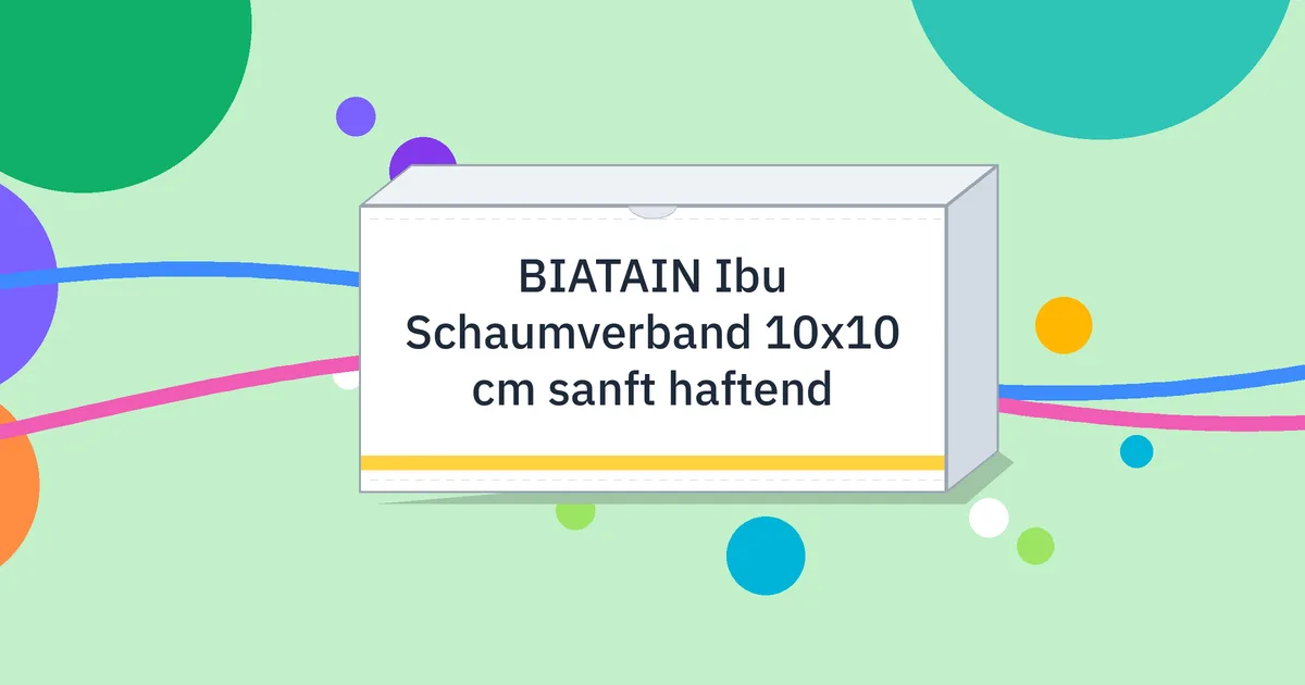 Symbolbild: Packung mit der Aufschrift BIATAIN Ibu Schaumverband 10x10 cm sanft haftend (PZN 01847974) – Verfügbarkeit und Bezug in Apotheken in Frankfurt am Main