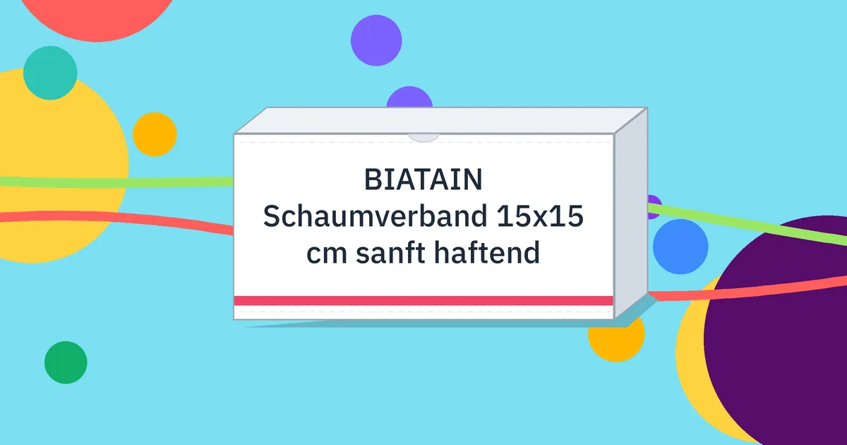 Symbolbild: Packung mit der Aufschrift BIATAIN Schaumverband 15x15 cm sanft haftend (PZN 18120414) – Verfügbarkeit und Bezug in Apotheken in Frankfurt am Main