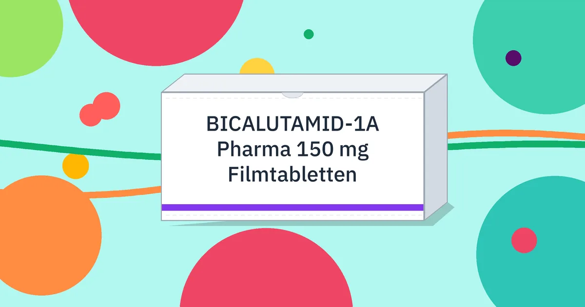 Symbolbild: Packung mit der Aufschrift BICALUTAMID-1A Pharma 150 mg Filmtabletten (PZN 18155625) – Verfügbarkeit und Bezug in Apotheken in Frankfurt am Main