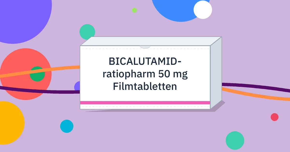 Symbolbild: Packung mit der Aufschrift BICALUTAMID-ratiopharm 50 mg Filmtabletten (PZN 03574523) – Verfügbarkeit und Bezug in Apotheken in Frankfurt am Main