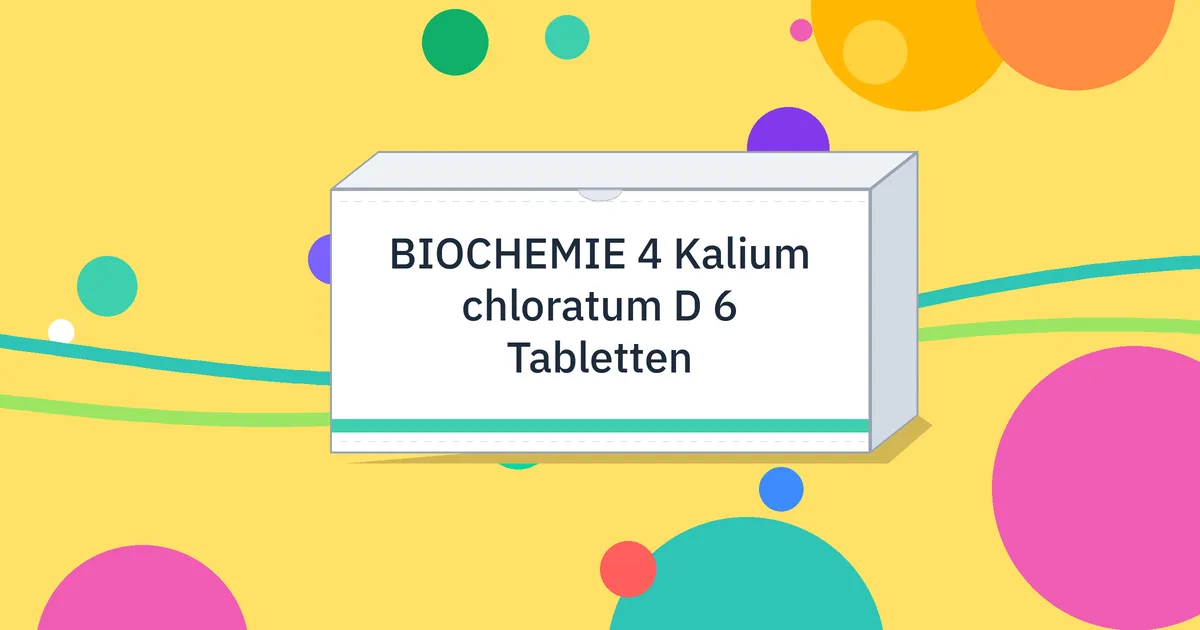 Symbolbild: Packung mit der Aufschrift BIOCHEMIE 4 Kalium chloratum D 6 Tabletten (PZN 04130538) – Verfügbarkeit und Bezug in Apotheken in Frankfurt am Main