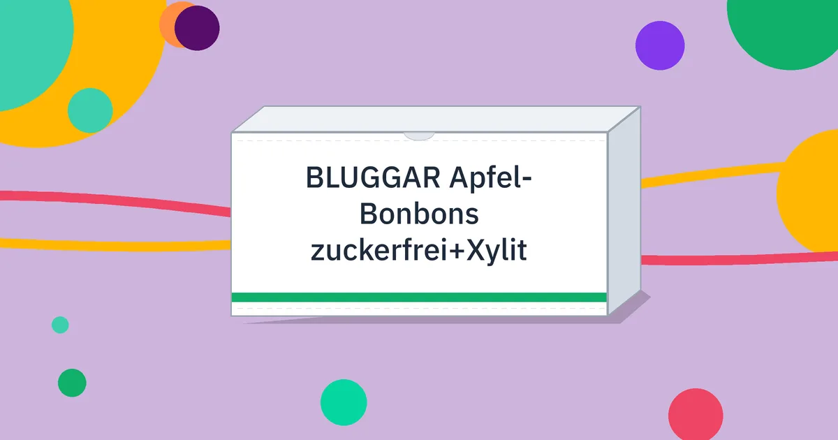 Symbolbild: Packung mit der Aufschrift BLUGGAR Apfel-Bonbons zuckerfrei+Xylit (PZN 20604763) – Verfügbarkeit und Bezug in Apotheken in Frankfurt am Main