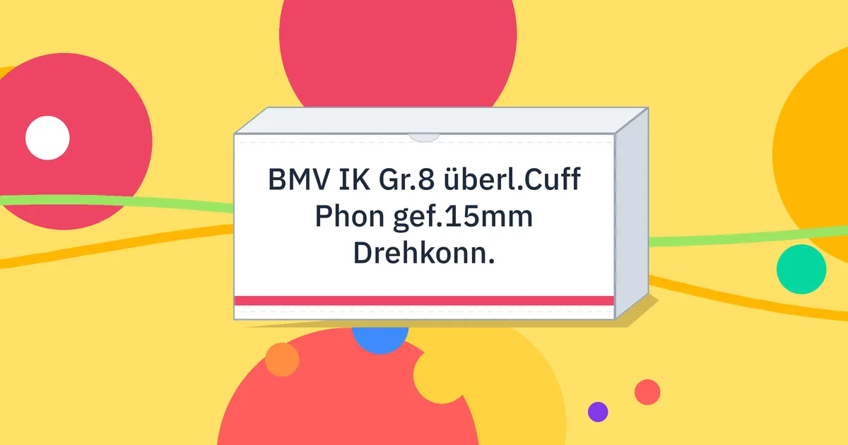 Symbolbild: Packung mit der Aufschrift BMV IK Gr.8 überl.Cuff Phon gef.15mm Drehkonn. (PZN 20139898) – Verfügbarkeit und Bezug in Apotheken in Frankfurt am Main