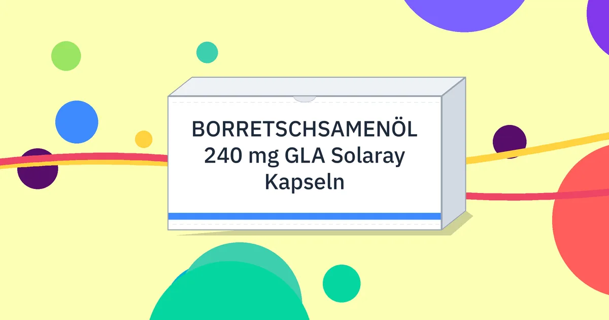 Symbolbild: Packung mit der Aufschrift BORRETSCHSAMENÖL 240 mg GLA Solaray Kapseln (PZN 17253521) – Verfügbarkeit und Bezug in Apotheken in Frankfurt am Main