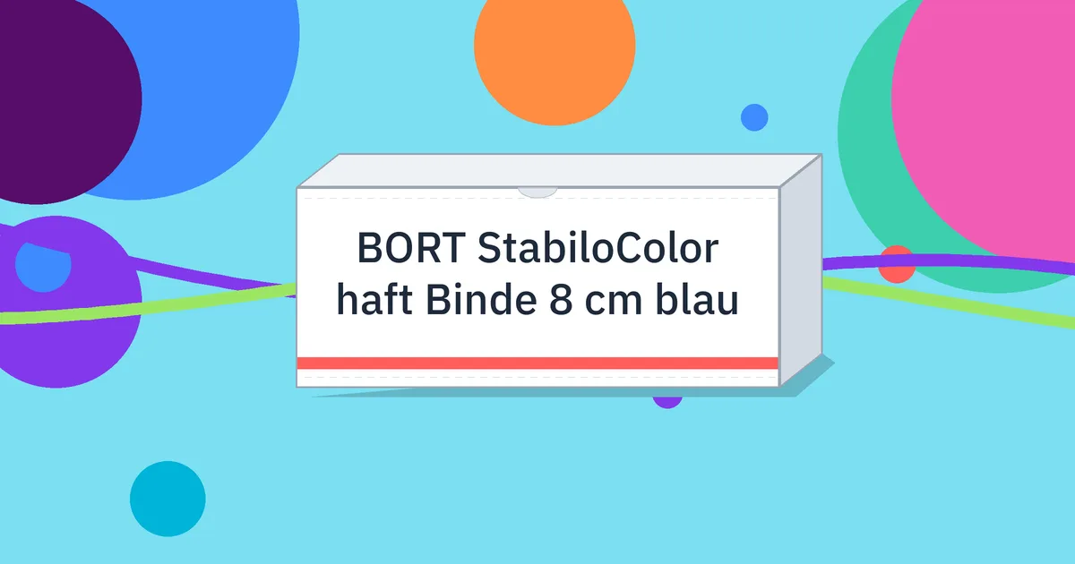 Symbolbild: Packung mit der Aufschrift BORT StabiloColor haft Binde 8 cm blau (PZN 08829376) – Verfügbarkeit und Bezug in Apotheken in Frankfurt am Main