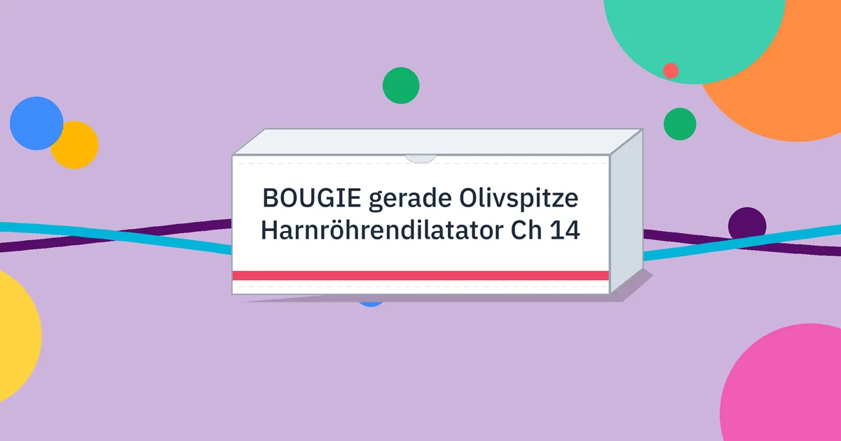 Symbolbild: Packung mit der Aufschrift BOUGIE gerade Olivspitze Harnröhrendilatator Ch 14 (PZN 17509191) – Verfügbarkeit und Bezug in Apotheken in Frankfurt am Main
