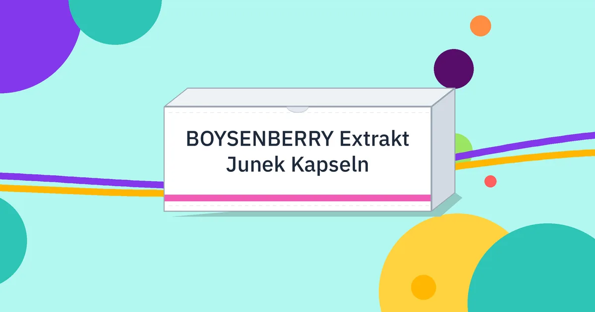 Symbolbild: Packung mit der Aufschrift BOYSENBERRY Extrakt Junek Kapseln (PZN 19205265) – Verfügbarkeit und Bezug in Apotheken in Frankfurt am Main
